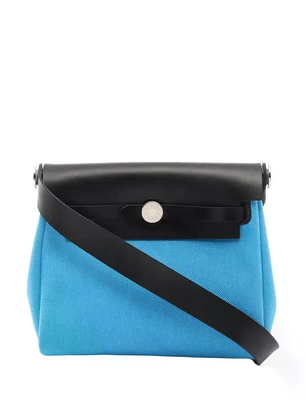 Hermès Herbag Zip 20 Crossbody Bag In Military Toile And Vache Hunter - Blue