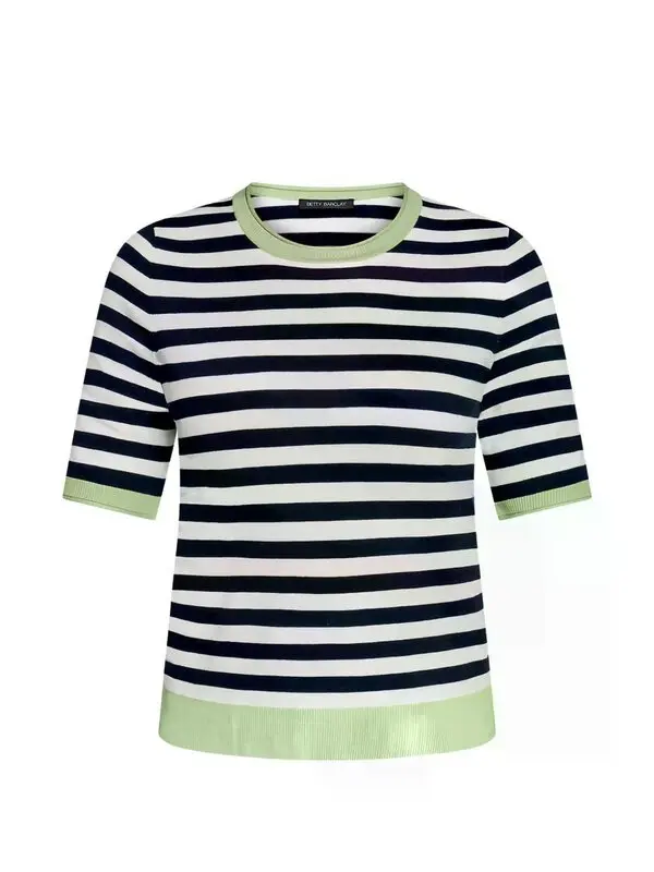 BETTY BARCLAY Striped Fine Knit Crew Neck Sweater - Blue