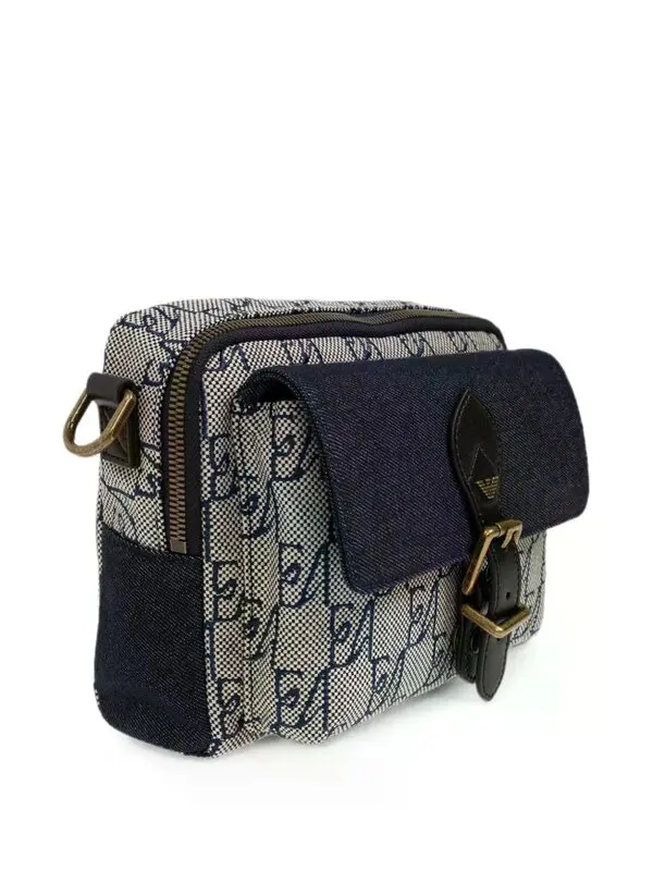Emporio Armani Monogram Print Buckled Messenger Bag