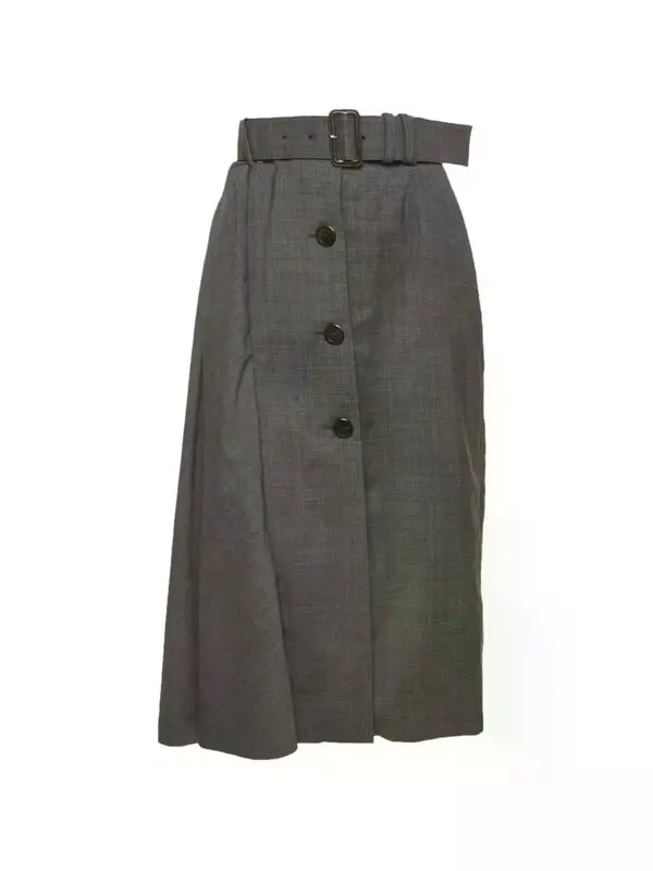 Prada Checked Asymmetrical Midi Skirt - Grey