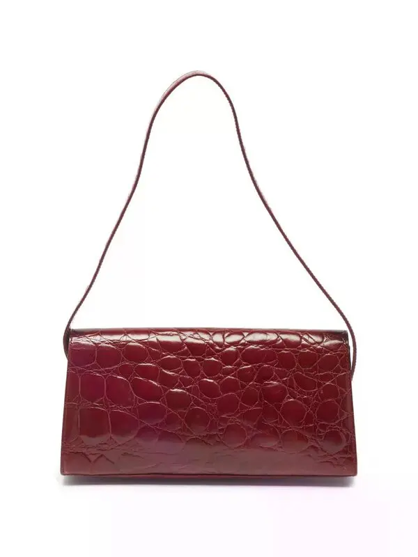 Furla Croc-embossed Leather Shoulder Bag With Gold-tone Lock Closure - Red