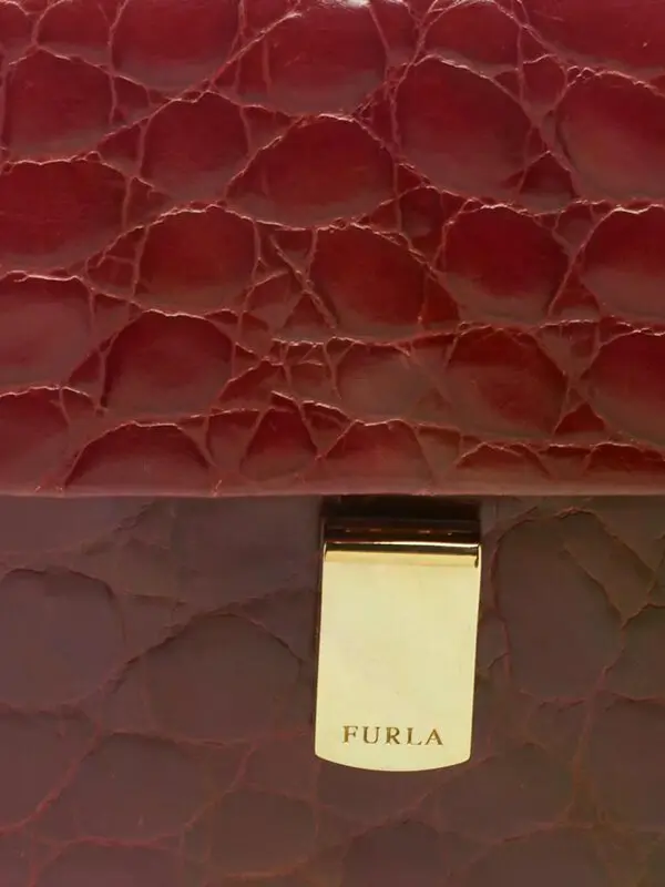Furla Croc-embossed Leather Shoulder Bag With Gold-tone Lock Closure