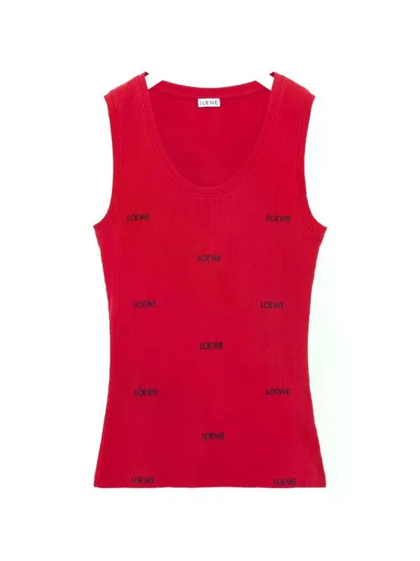 Loewe Logo Embroidered Ribbed Knit Tank Top - Red