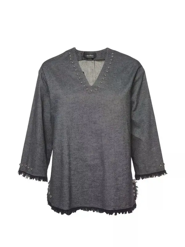 Max Mara Stud Embellished Fringed Blouse - Blue