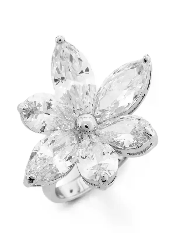 Carolina Herrera Tone Crystal Embellished Floral Ring - Silver