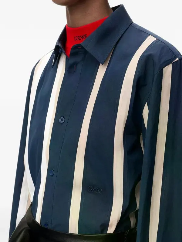 Loewe Striped Cotton Shirt With Embroidered Anagram Motif