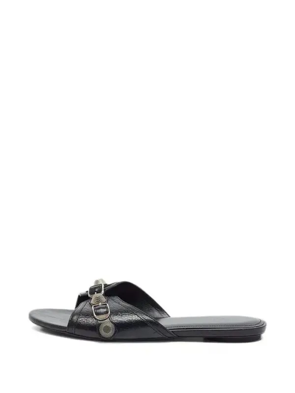 Balenciaga Le Cagole Leather Slides With Gunmetal Studs - Black