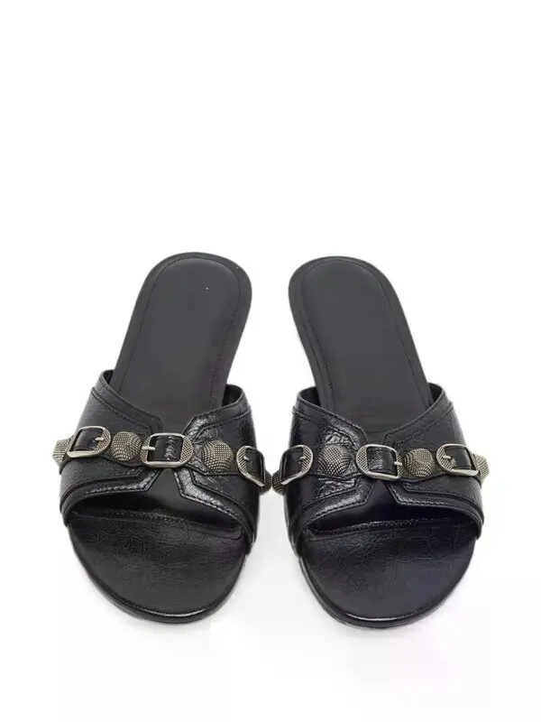 Balenciaga Le Cagole Leather Slides With Gunmetal Studs - Black
