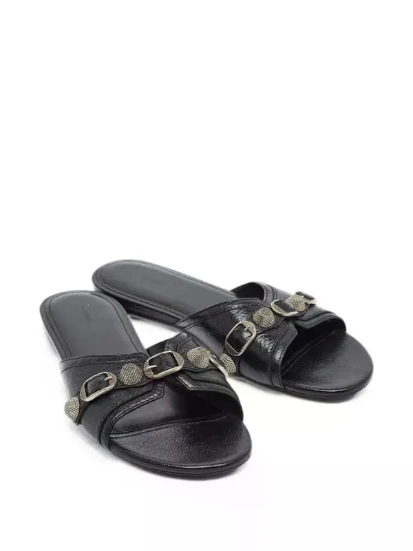 Balenciaga Le Cagole Leather Slides With Gunmetal Studs - Black