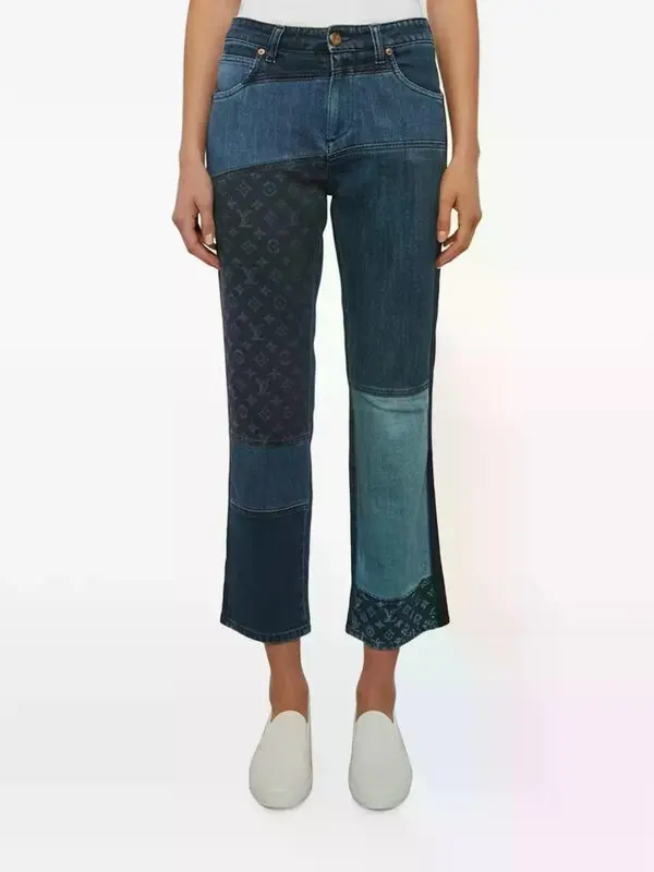 LOUIS VUITTON Monogram Patchwork Straight-leg Cropped Jeans - Blue