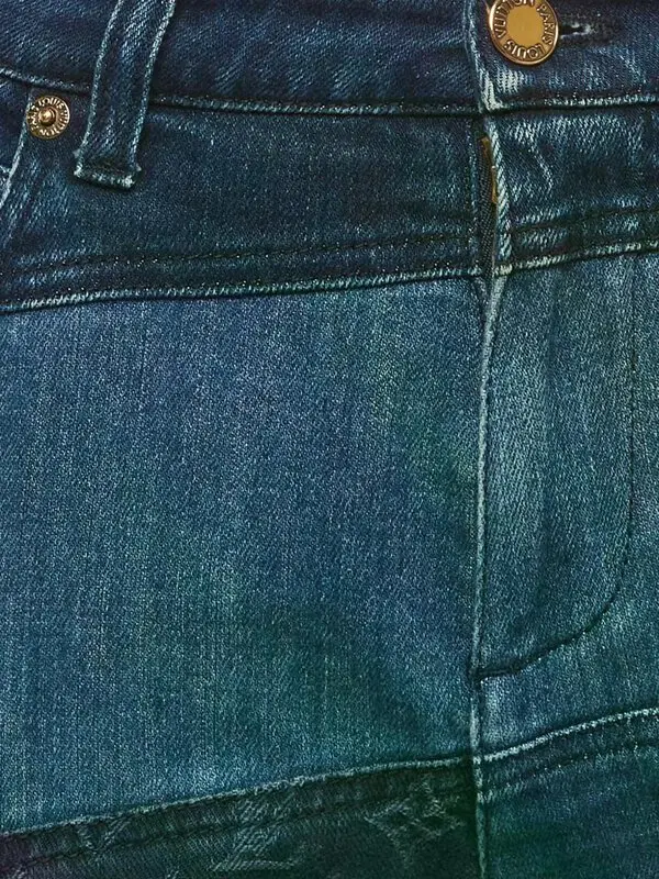 LOUIS VUITTON Monogram Patchwork Straight-leg Cropped Jeans