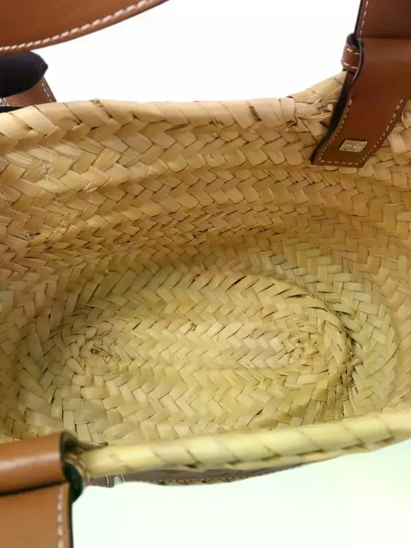 Loewe Raffia Basket Tote Bag With Debossed Anagram Leather Patch - Neutrals