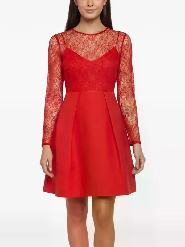 Sandro Corded Lace Pleated Mini Dress - Red