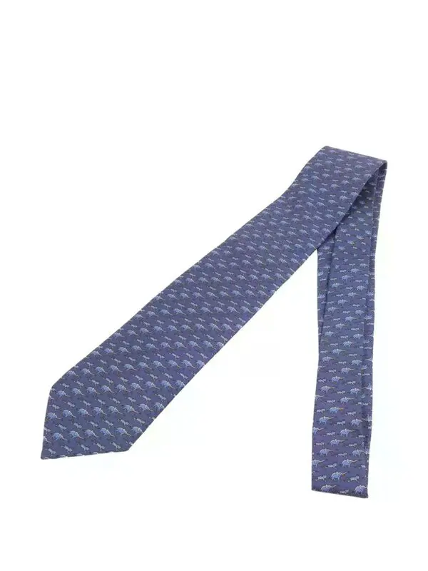Hermès Silk Elephant Print Tie - Blue