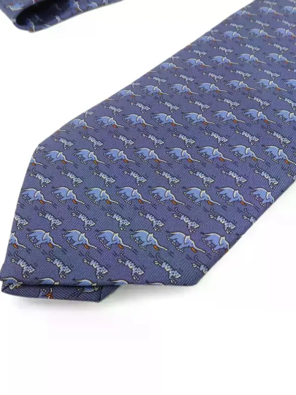 Hermès Silk Elephant Print Tie - Blue