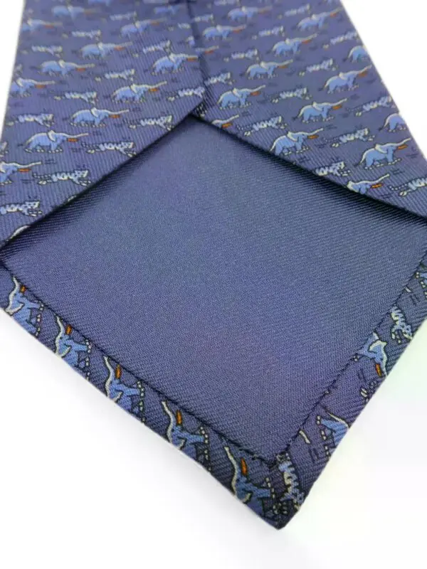 Hermès Silk Elephant Print Tie - Blue