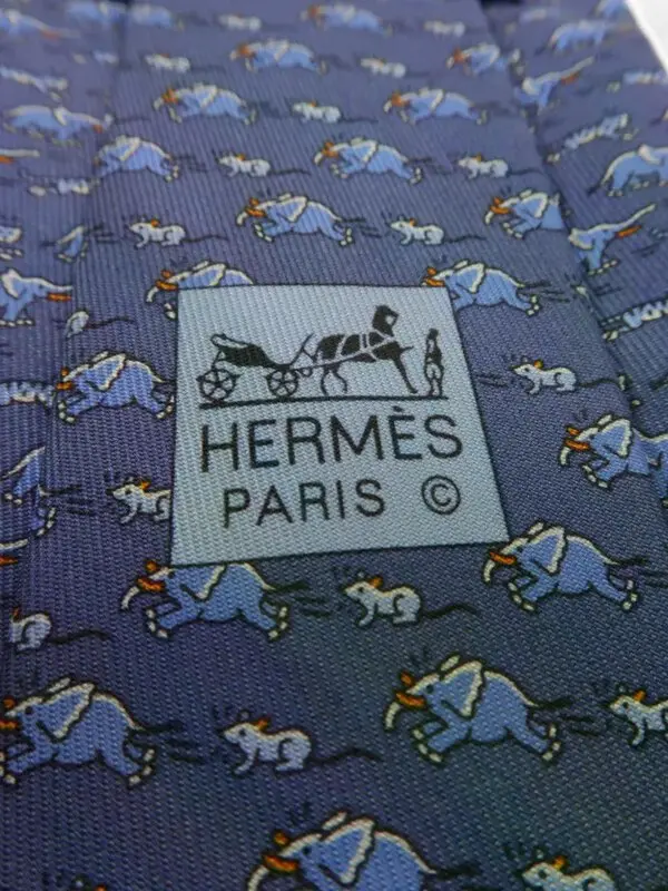 Hermès Silk Elephant Print Tie - Blue