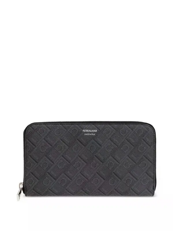 FERRAGAMO Monogram Zip-around Wallet - Grey