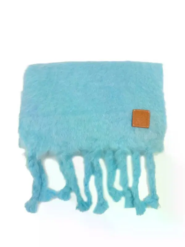 Loewe Anagram Patch Tasselled Scarf - Blue