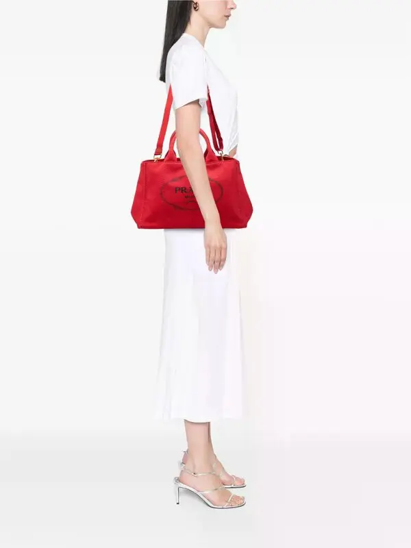 Prada Canvas Canapa Logo Satchel - Red