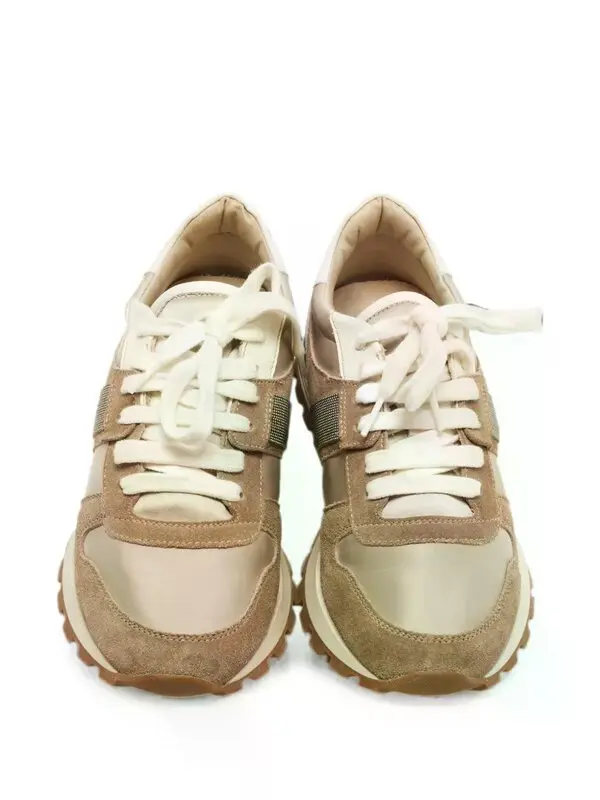 Brunello Cucinelli Monili Embellished Suede And Leather Sneakers