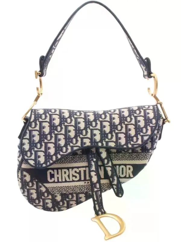Dior Oblique Embroidered Canvas Saddle Bag Shoulder Bag - Blue