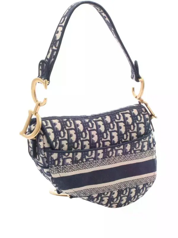 Dior Oblique Embroidered Canvas Saddle Bag Shoulder Bag - Blue