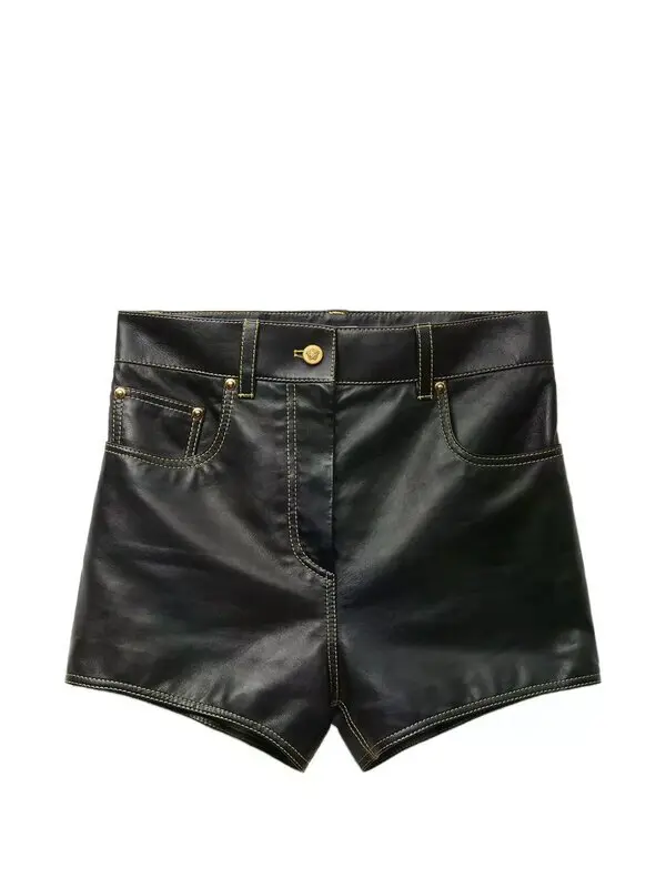 Versace Nappa Leather High-waisted Shorts - Black