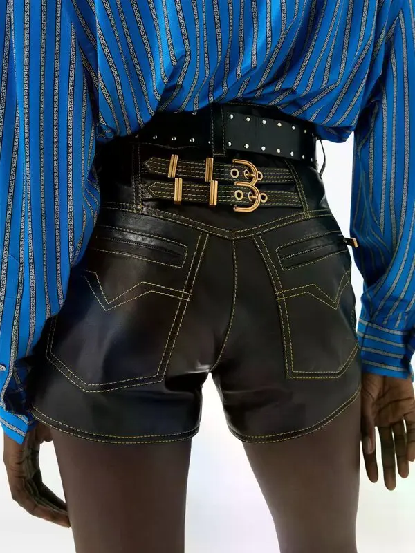 Versace Nappa Leather High-waisted Shorts With Medusa Hardware