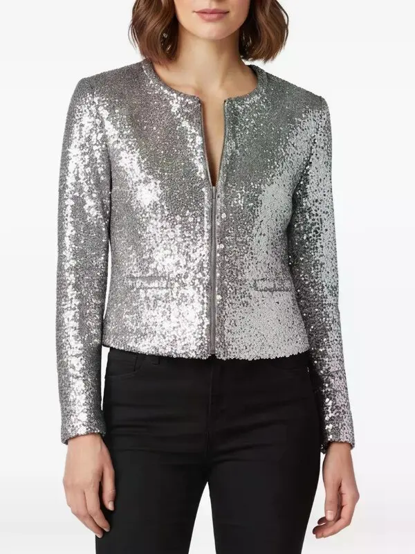 Maje Sequin-embellished Collarless Cropped Jacket - Silver