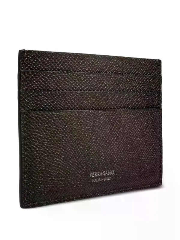 FERRAGAMO Micro Gancini Grained Leather Card Holder - Brown