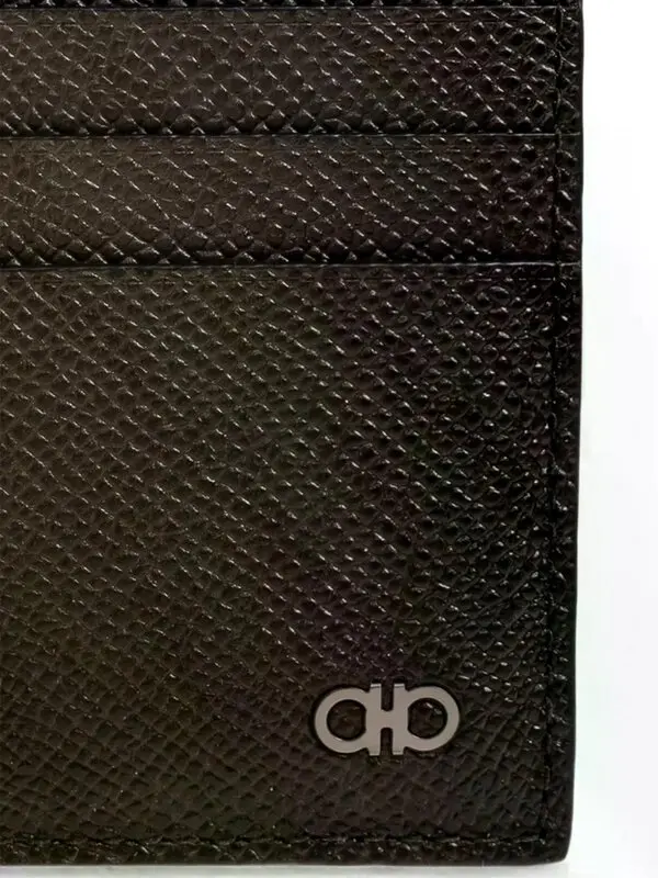 FERRAGAMO Micro Gancini Grained Leather Card Holder - Brown