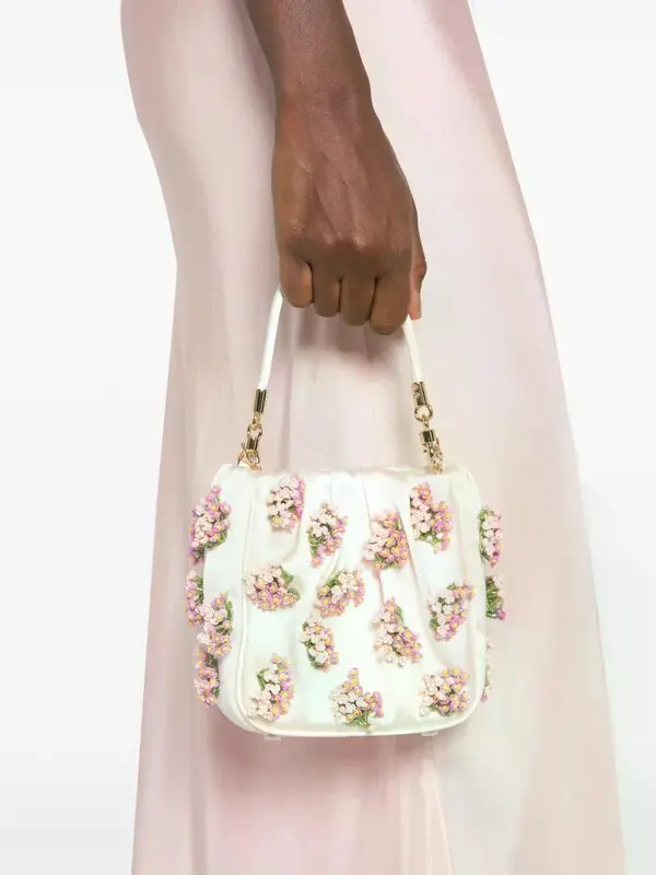 SELF-PORTRAIT Floral Beaded Satin Mini Tote Bag