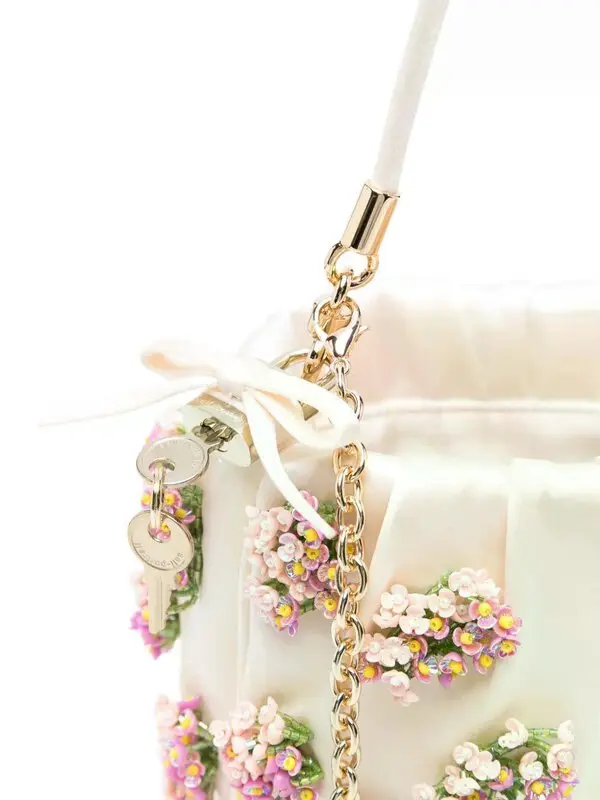 SELF-PORTRAIT Floral Beaded Satin Mini Tote Bag