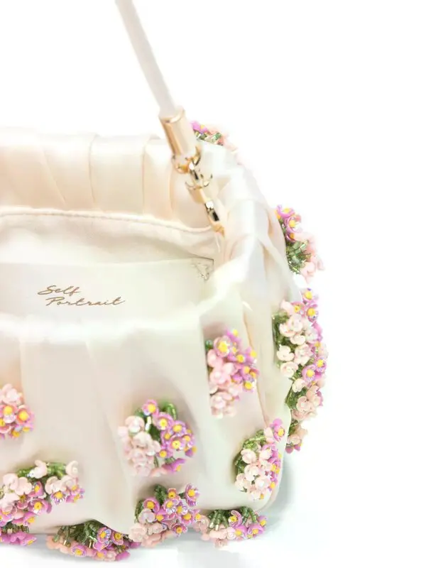SELF-PORTRAIT Floral Beaded Satin Mini Tote Bag