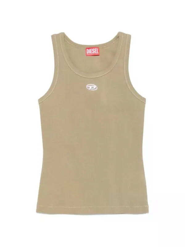 DIESEL® Ribbed Knit Tank Top With Oval D Plaque - Neutrals
