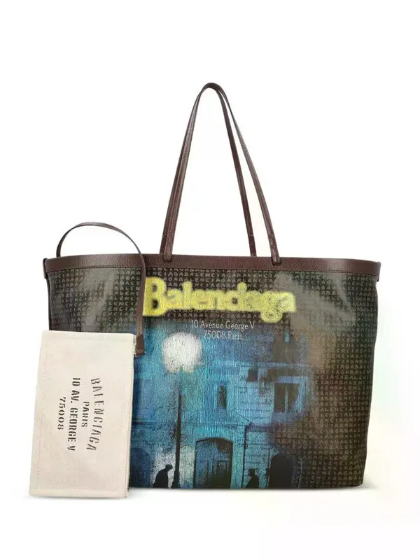 Balenciaga Logo-print Leather-trim Tote Bag - Brown