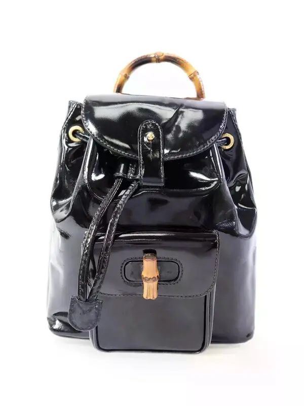 Gucci Bamboo Patent Leather Mini Backpack - Black