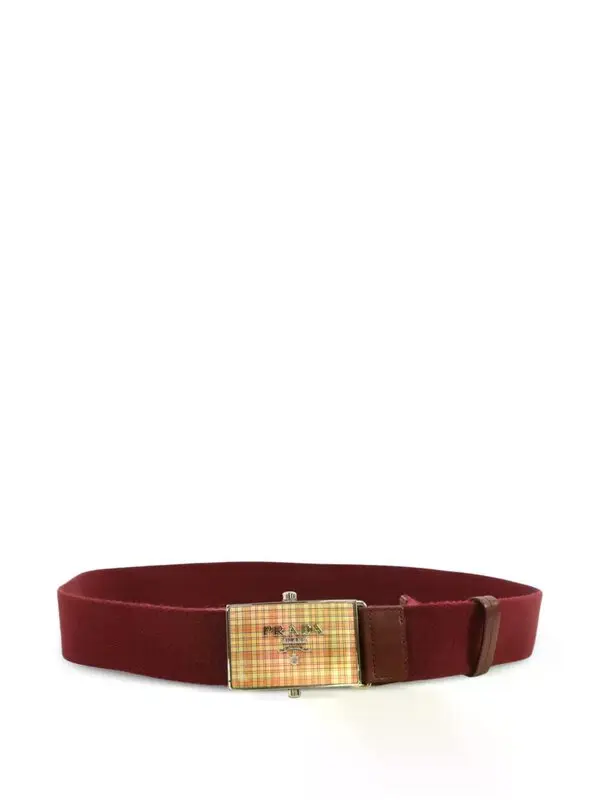 Prada Plaid Print Logo Plaque Belt - Red