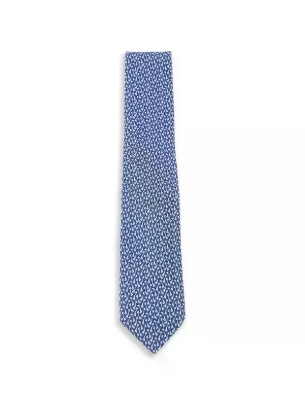 FERRAGAMO Silk Giraffe Print Neck Tie - Blue