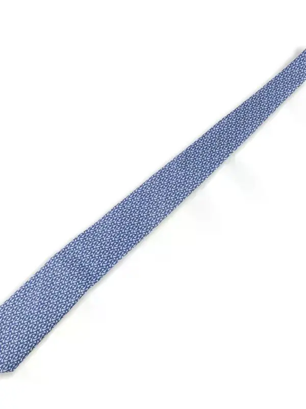 FERRAGAMO Silk Giraffe Print Neck Tie - Blue