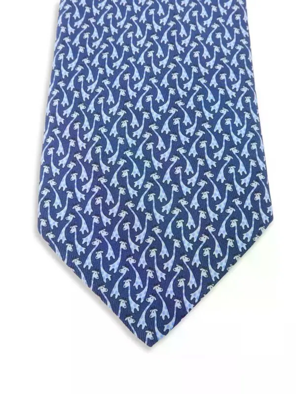 FERRAGAMO Silk Giraffe Print Neck Tie - Blue
