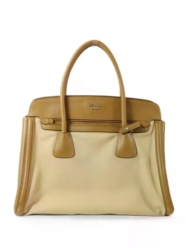 Prada Leather Canvas Tote Bag