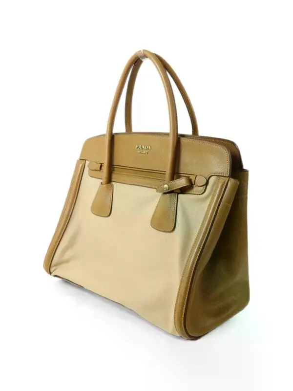Prada Leather Canvas Tote Bag