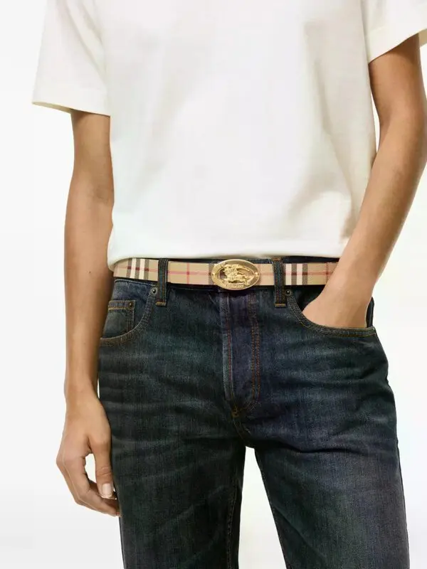 Burberry Reversible Check And Leather Belt - Neutrals