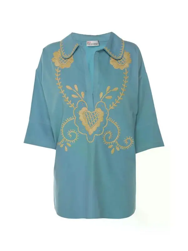 Red Valentino Embroidered Cotton Blouse - Blue