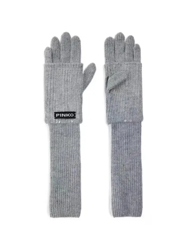 Pinko Sequin-embellished Ribbed-knit Gloves - Grey