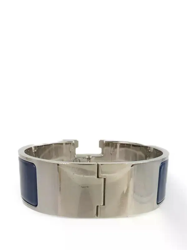 Hermès Enamel H Logo Clasp Hinged Bracelet - Silver