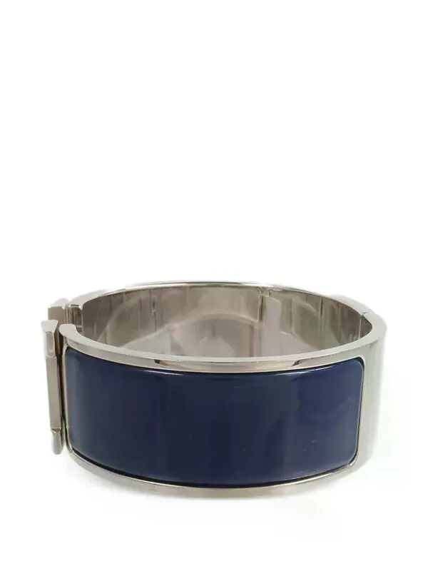 Hermès Enamel H Logo Clasp Hinged Bracelet - Silver