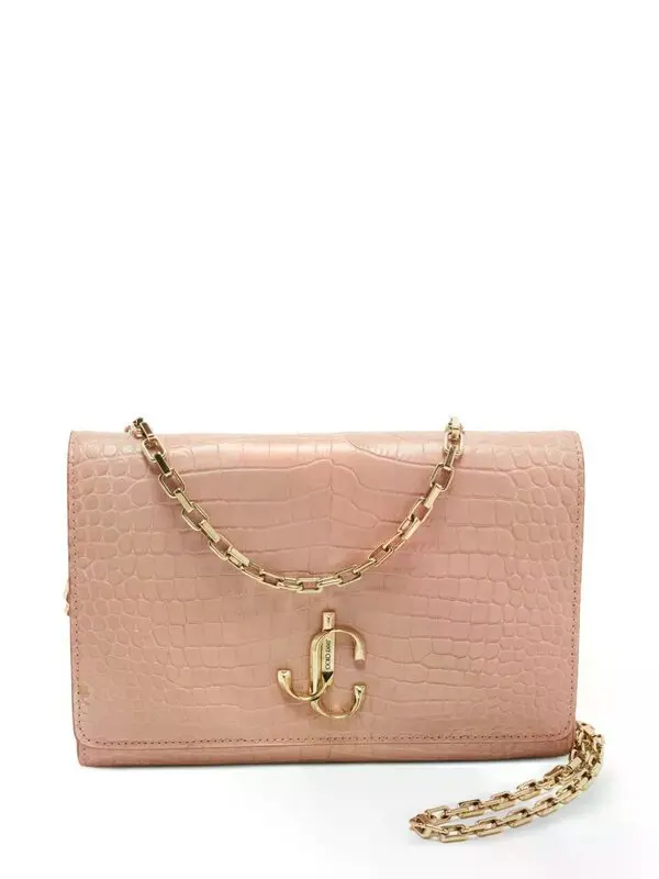 JIMMY CHOO Varenne Croc-effect Clutch Bag With Monogram Plaque And Chain Strap - Pink